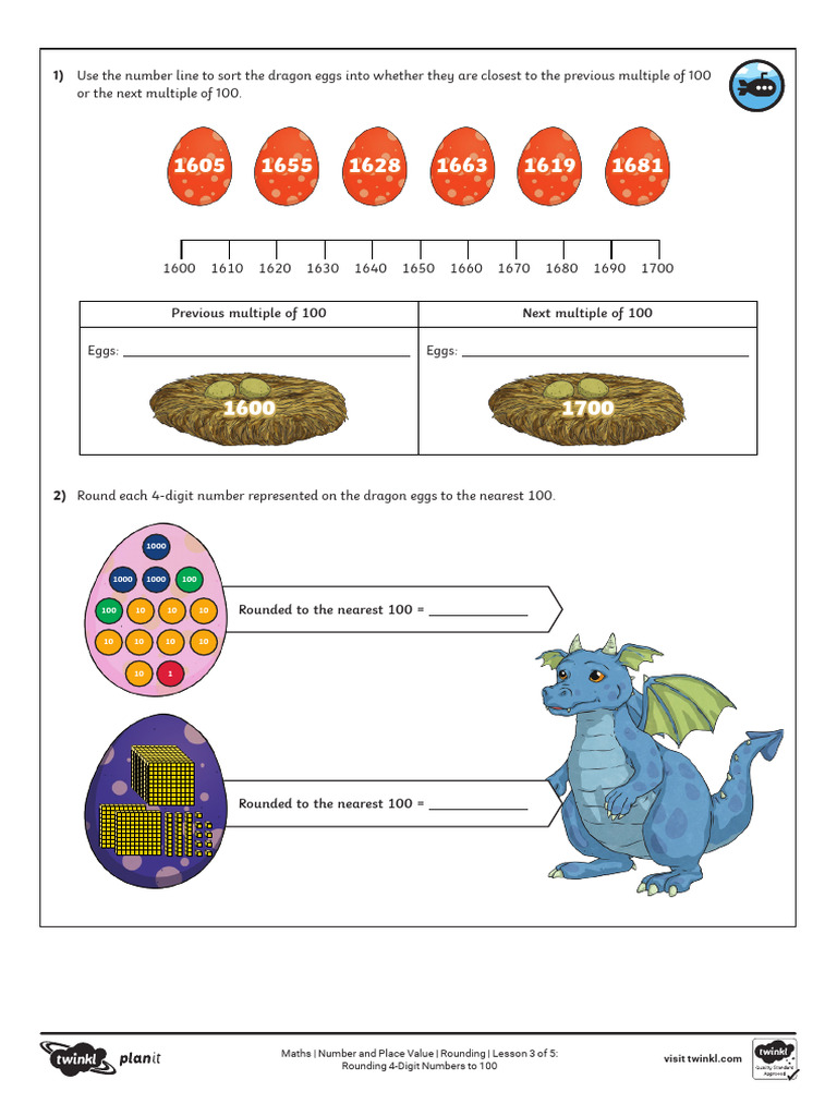 Horizontal Format - Rounding 4-Digit Numbers To 100 | PDF | Rounding