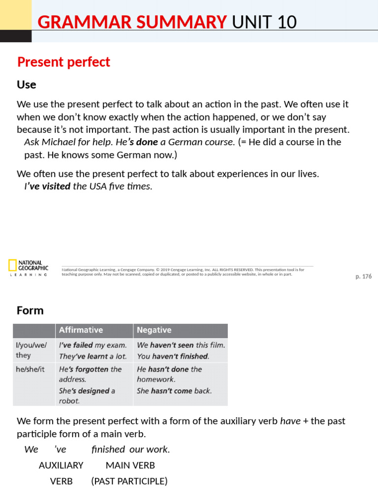 Life 2e BrE ELEM SB U10 Grammar Summary | PDF | Verb | Syntax