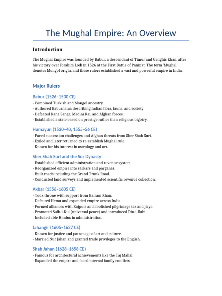 Overview of the Mughal Empire History | PDF | Mughal Empire