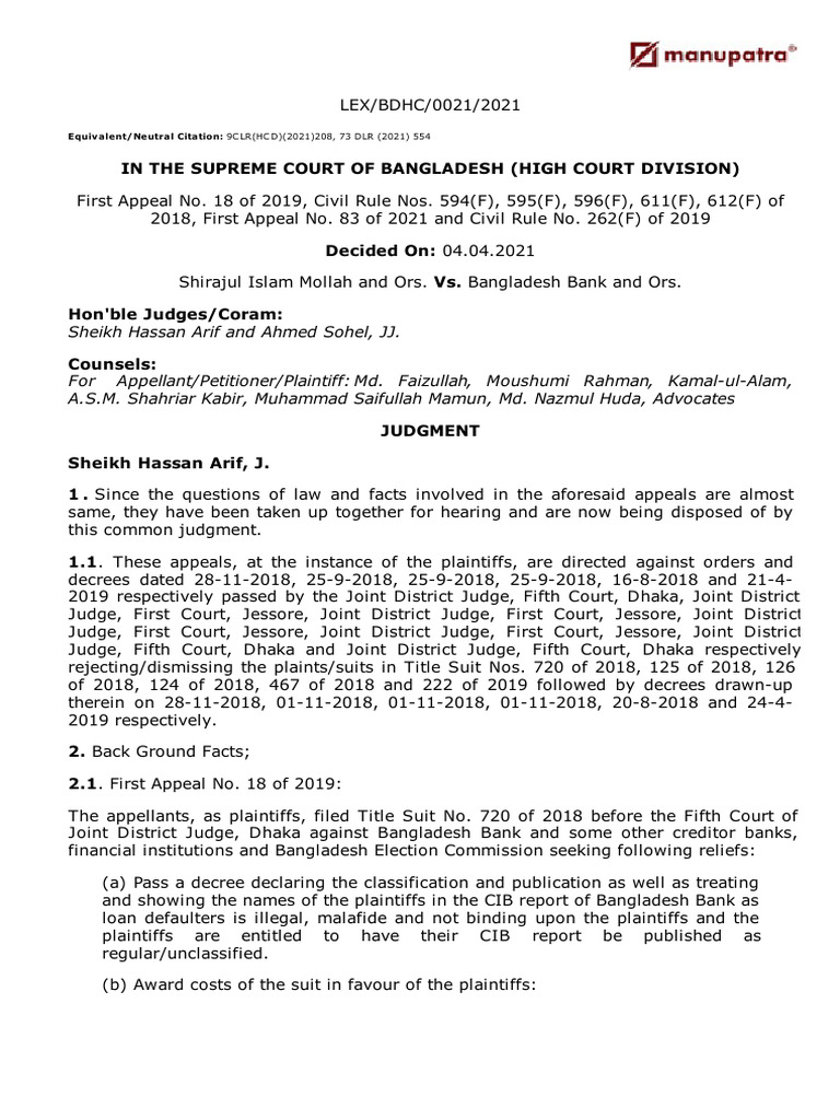 Shirajul Islam Mollah and Ors Vs Bangladesh Bank ABDHC202117022216093723COM221848 | PDF ...