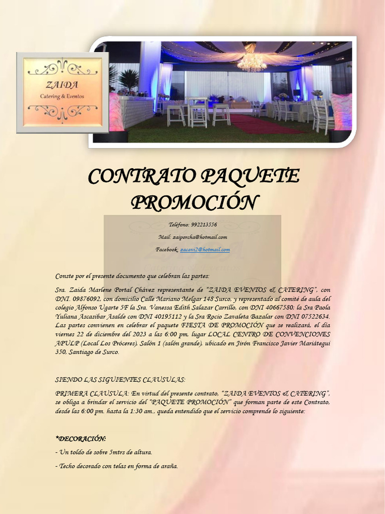 Contrato Paquete Promoción Alfonso Ugarte 5f 22 Dic | PDF | ensalada ...