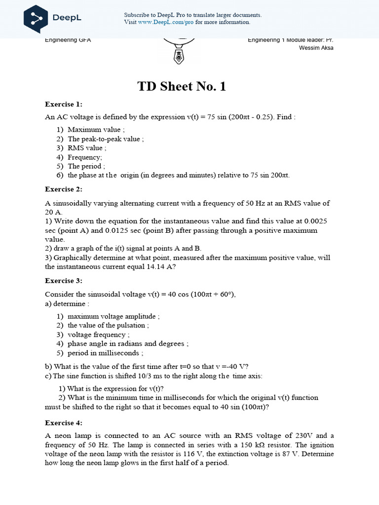 Fiche de TD N1 en (1) | PDF