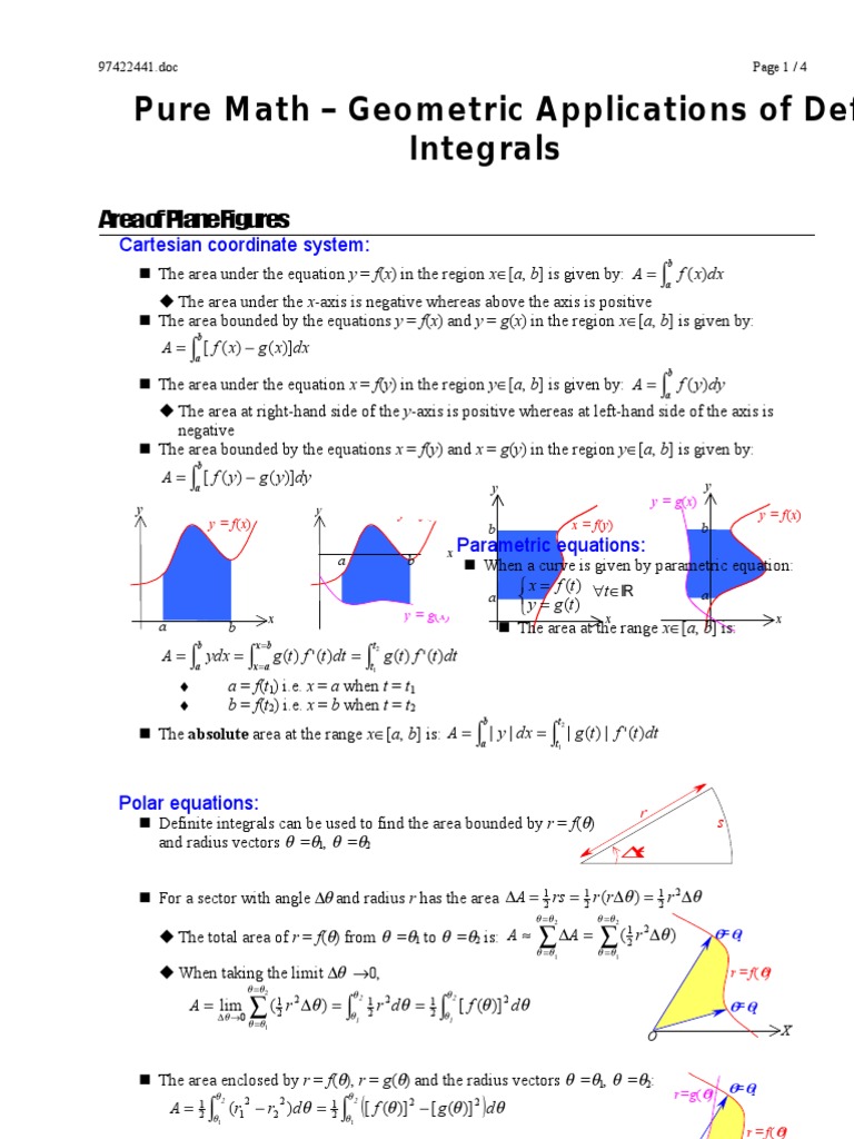 Pure M Ath - Geom Etric Applications of Definite Integrals: Area of Plane Figures | PDF ...