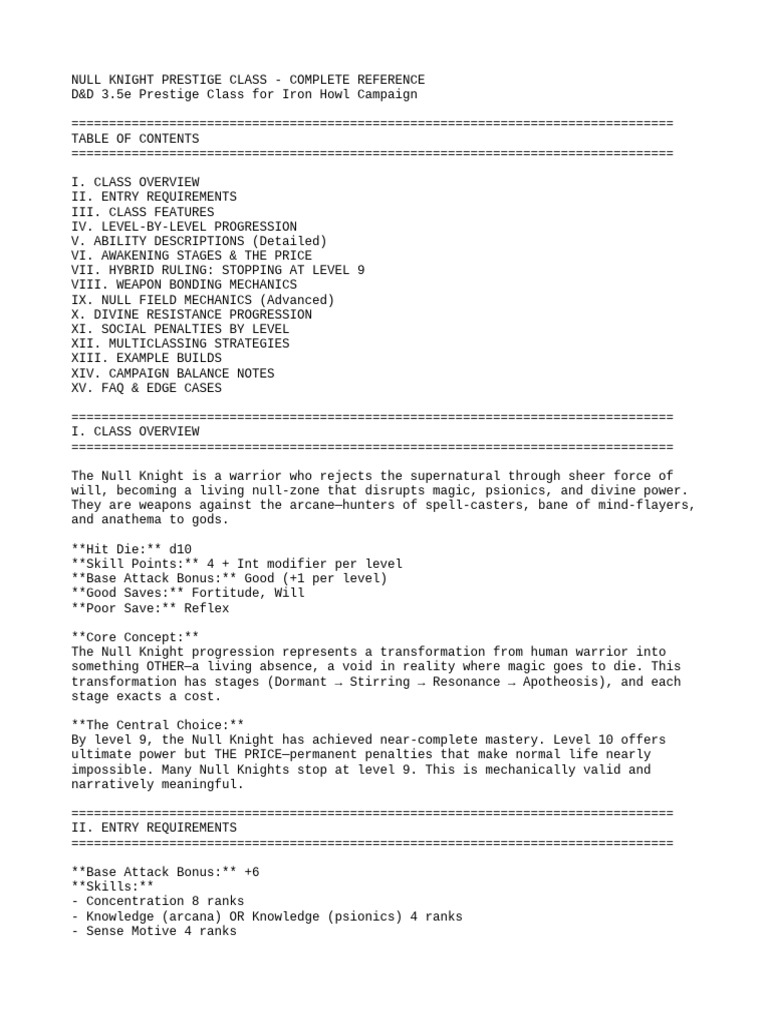 Null Knight Prestige Class Complete | PDF | Dungeons & Dragons
