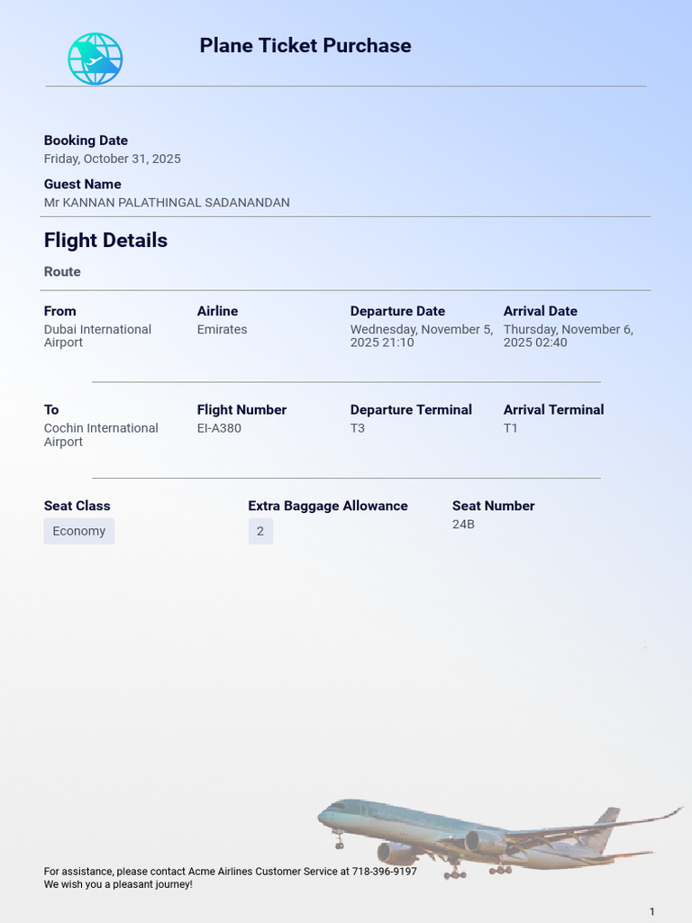 MR Kannan Palathingal Sadanandan 10-31-2025 | PDF | Airlines | Aviation