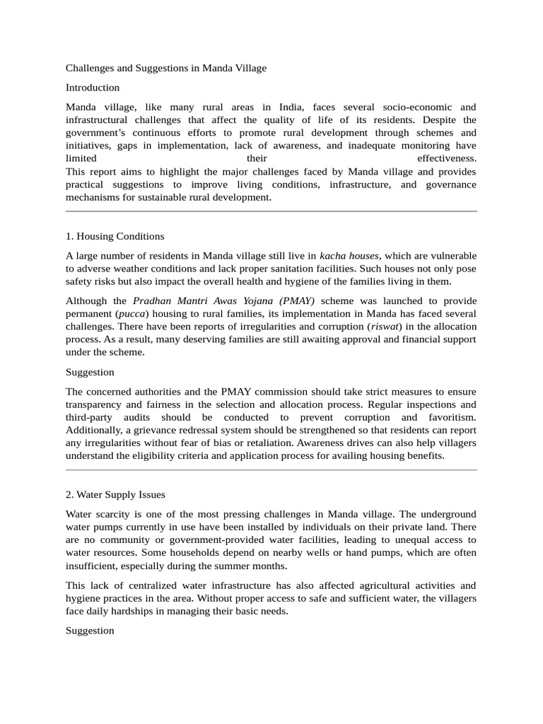 Manda Village: Challenges and Solutions | PDF | Water | Economies