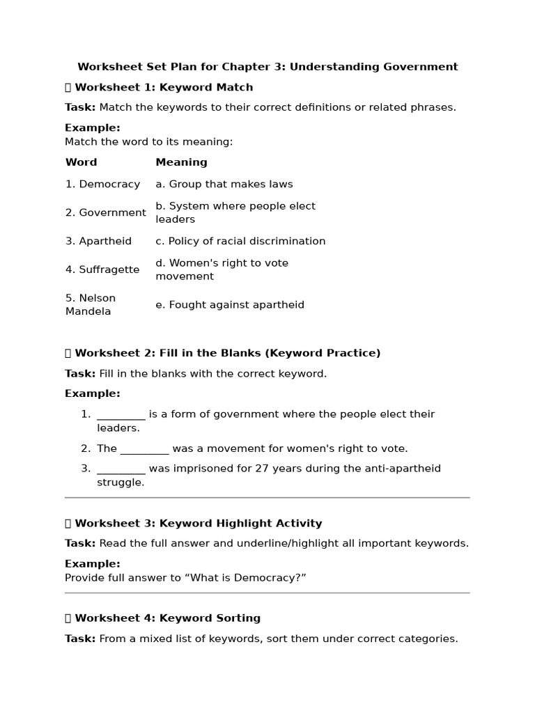 Worksheet Set Plan for Chapter 3 | PDF | Apartheid | Nelson Mandela