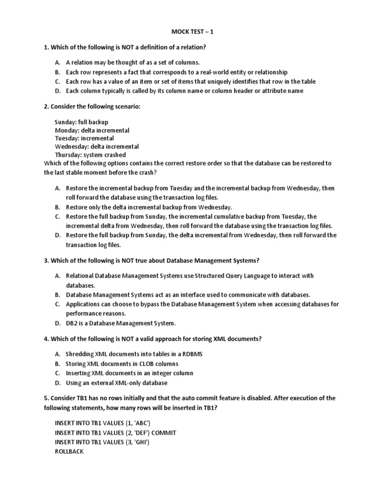 Mock Test | PDF | Databases | Database Index