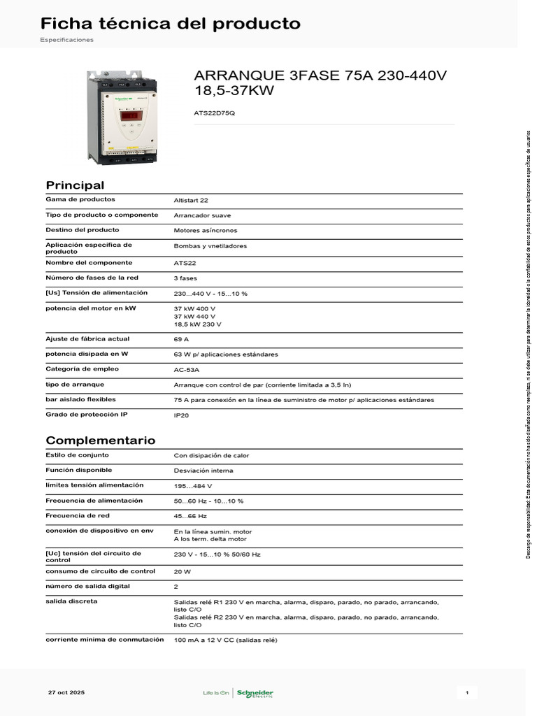 Schneider Electric Altivar-22 ATS22D75Q | PDF | Relé | Poder (Física)