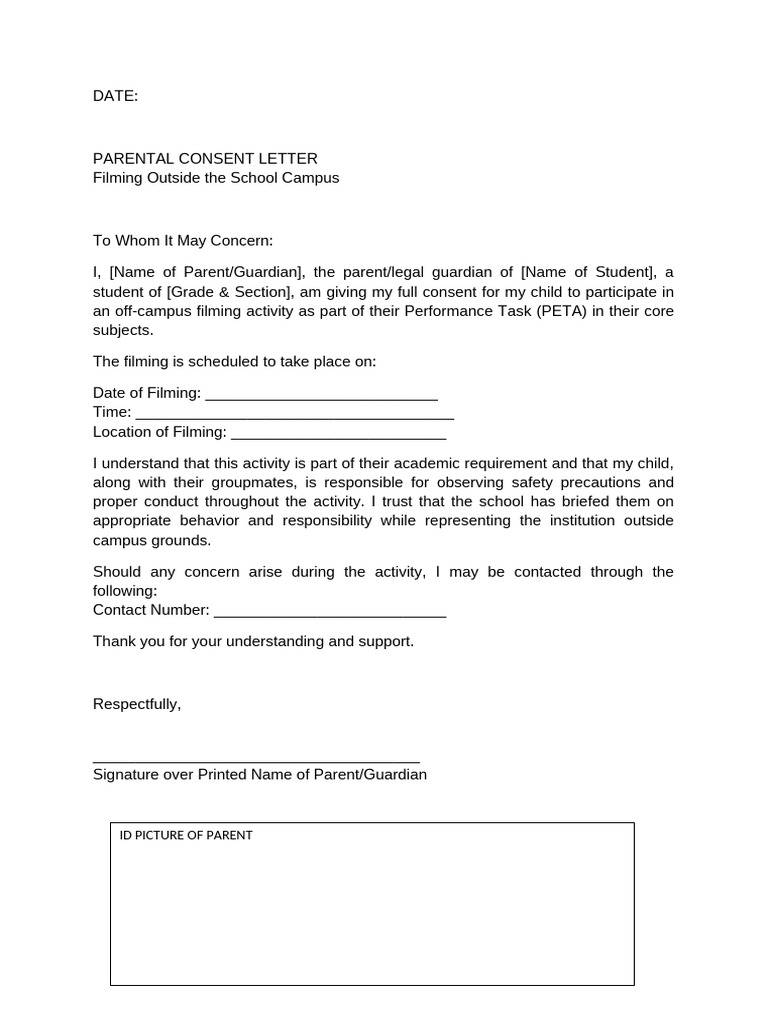 Parental Consent Letter Filming Outside the School | PDF
