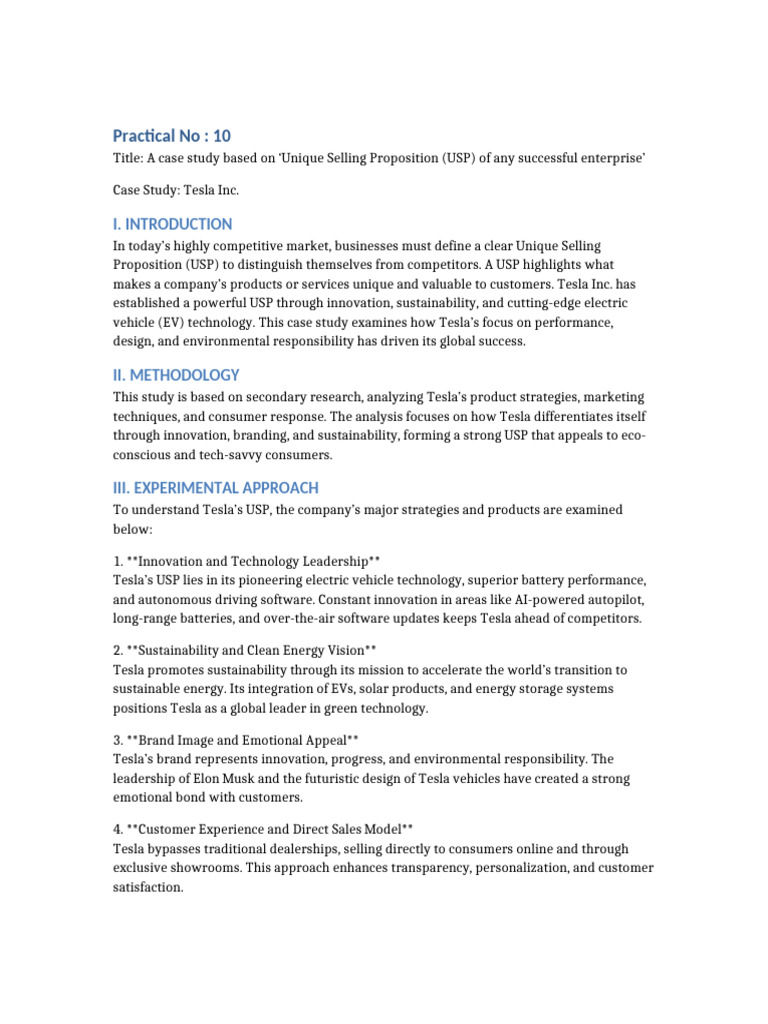 Tesla's Unique Selling Proposition | PDF | Electric Vehicle | Vehicles