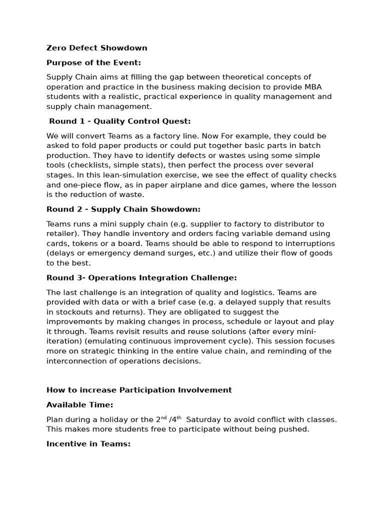 Zero Defect Showdown: Quality & Supply Chain Challenge | PDF | Supply ...