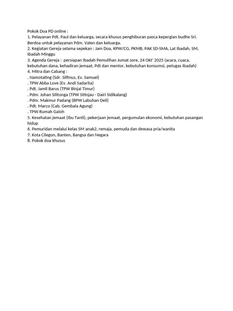 Pokok Doa Gereja Online Cilegon | PDF