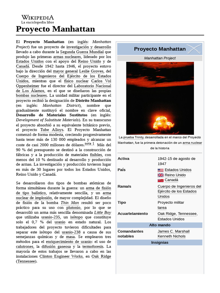 Proyecto Manhattan | PDF | Proyecto Manhattan | La energía nuclear