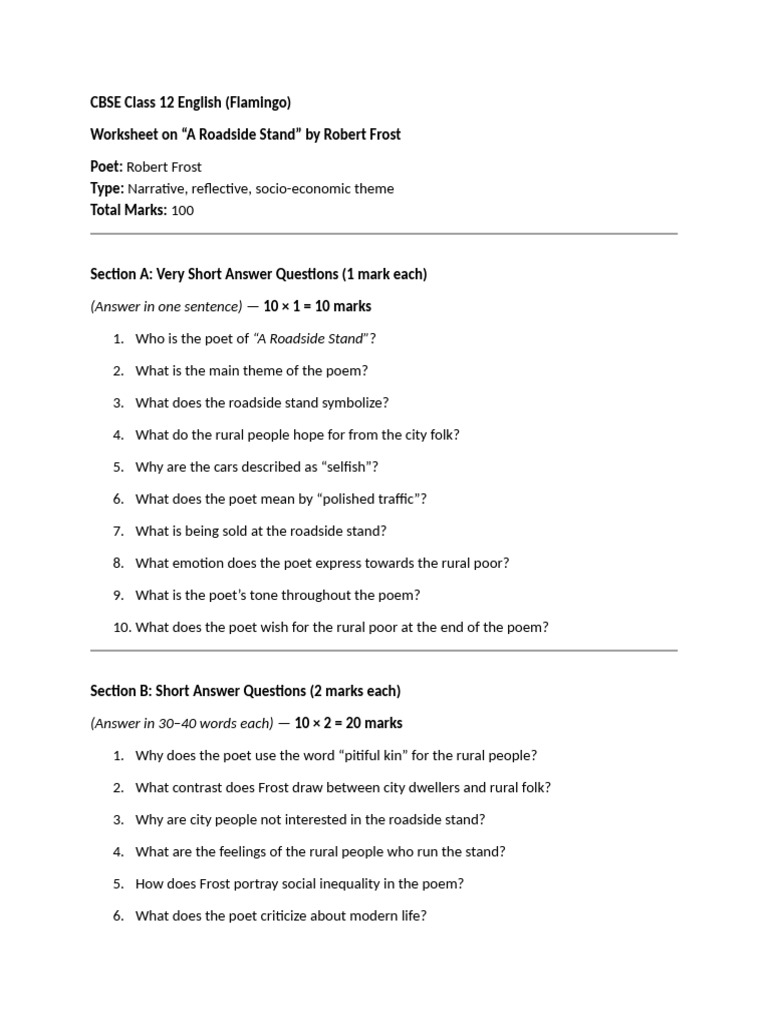 A Roadside Stand Worksheet | PDF | Poetry