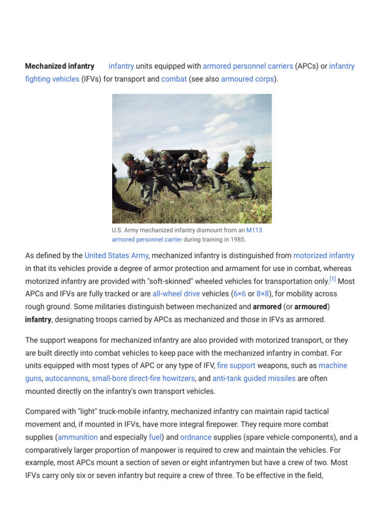 Mechanized Infantry - Wikipedia | PDF | Armoured Fighting Vehicles ...