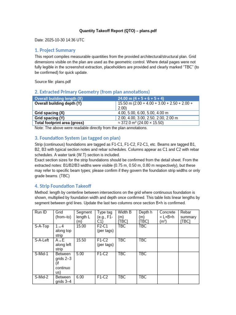 Quantity Takeoff Report for Building Plans | PDF | Civil Engineering ...