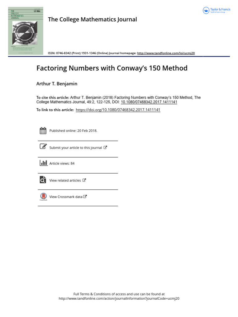 Factoring Numbers With Conway's 150 Method | PDF | Subtraction | Prime ...