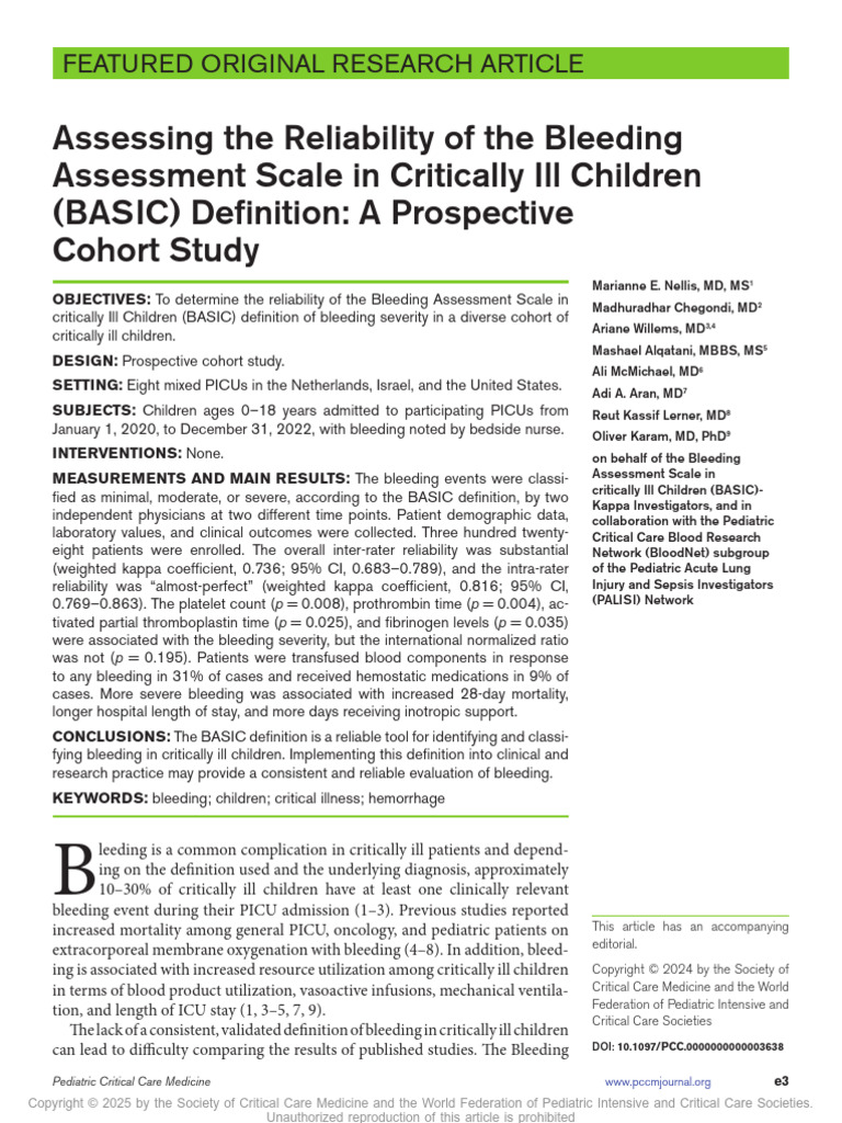 Assessing The Reliability of The Bleeding.2 | PDF | Intensive Care ...