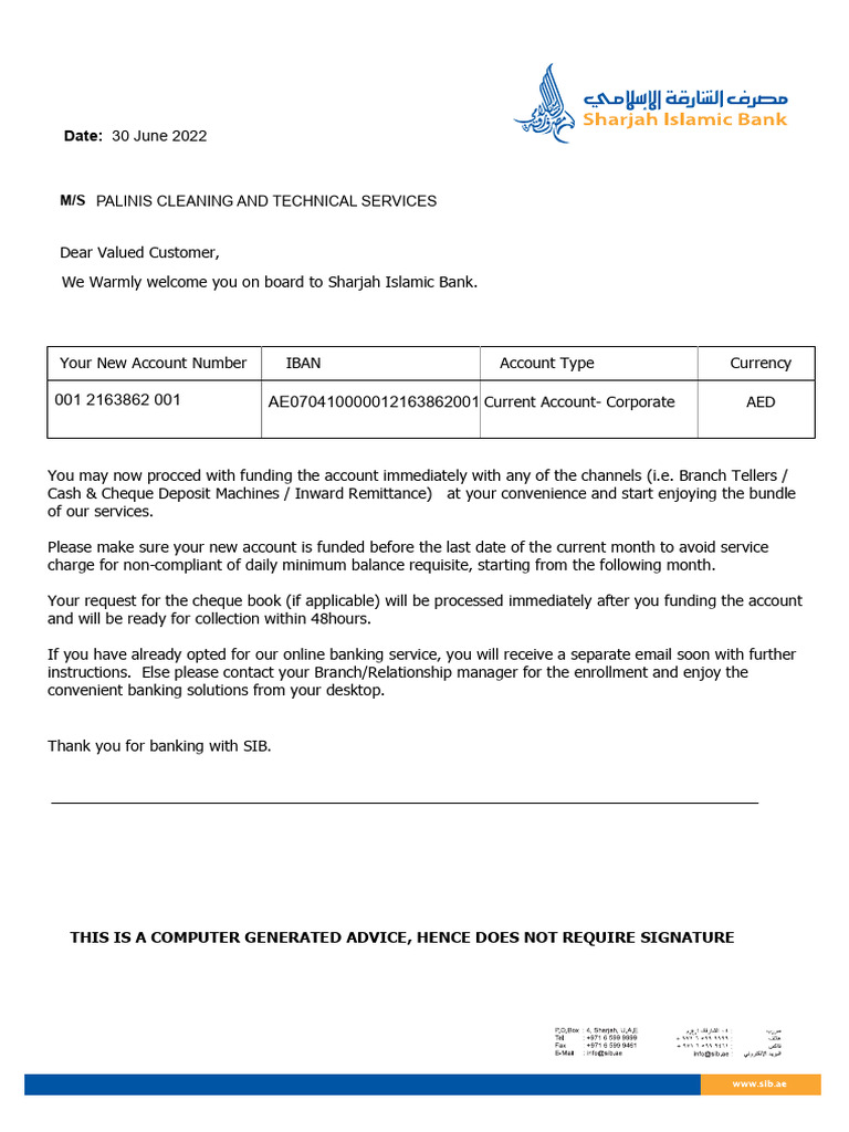 New Corporate Account Details for SIB | PDF