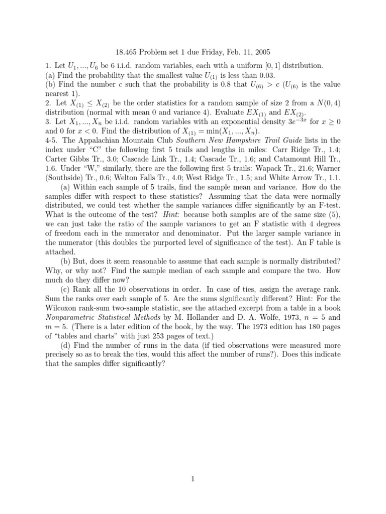 Problem Sheet Statistics Wilcoxon | PDF | Probability Distribution ...