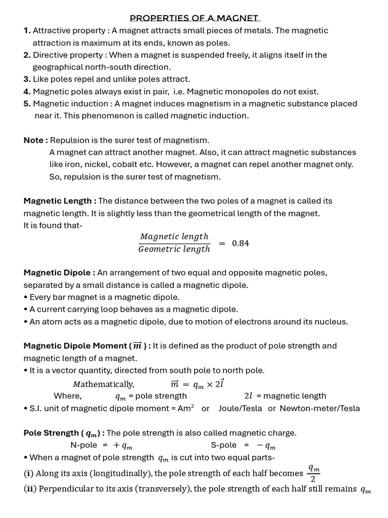 Key Properties of Magnets Explained | PDF | Magnetism | Ferromagnetism