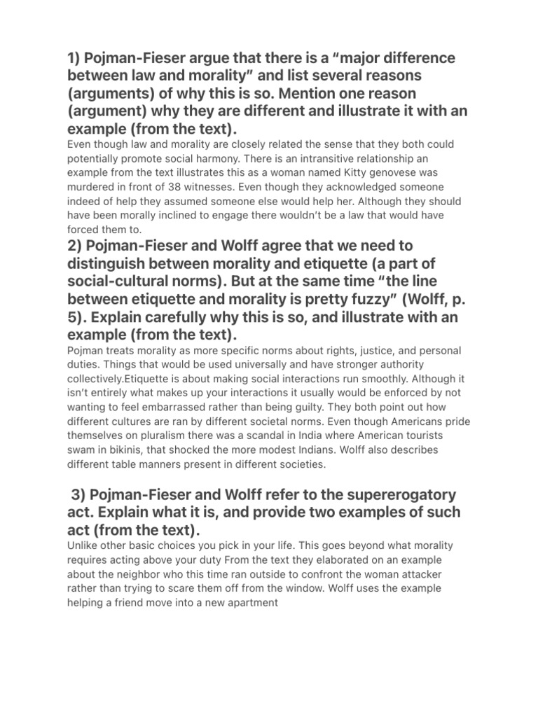 1) Pojman-Fieser Argue That There Is A "Major Difference Between Law | PDF