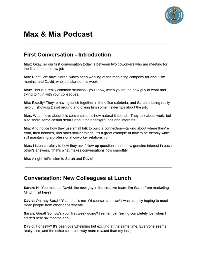 New Colleagues: Lunch Conversation Tips | PDF | Emma (Novel) | Conversation