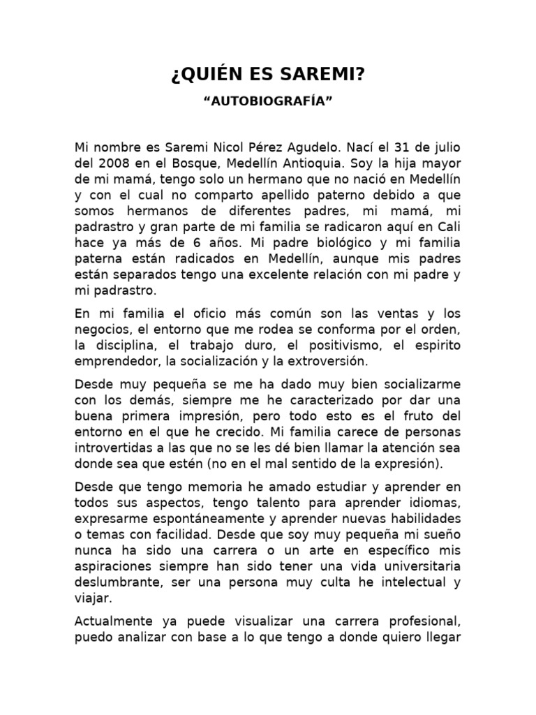 Autobiografía de Saremi Nicol Pérez | PDF
