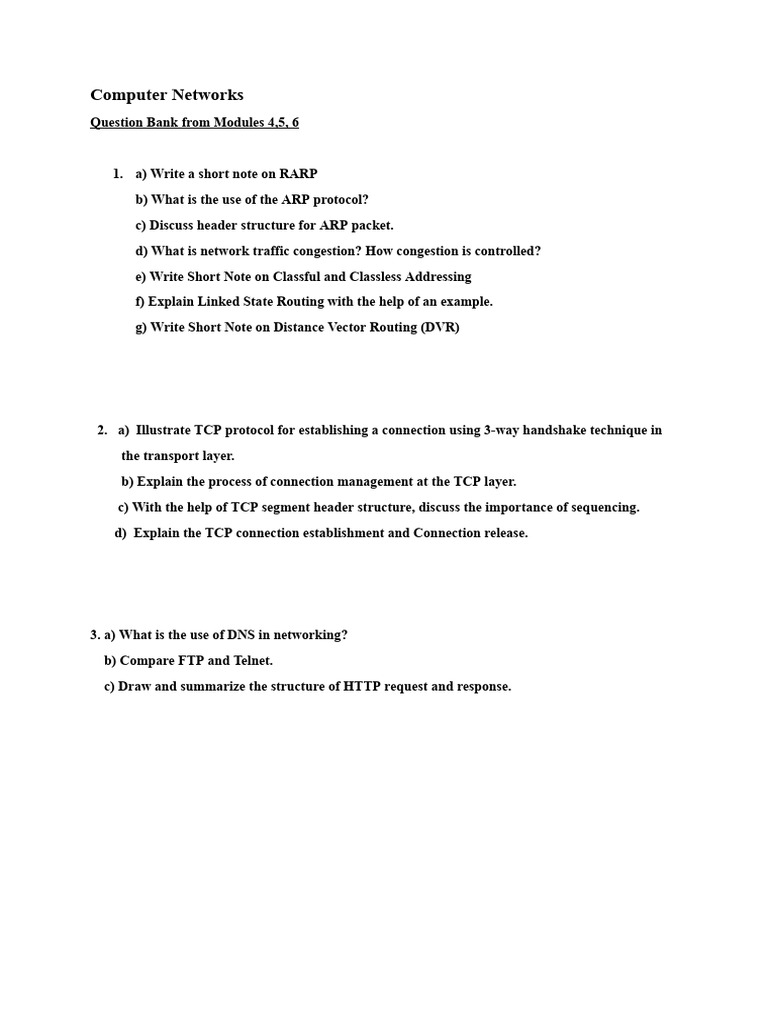 Computer Networks Question Bank: Modules 4-6 | PDF