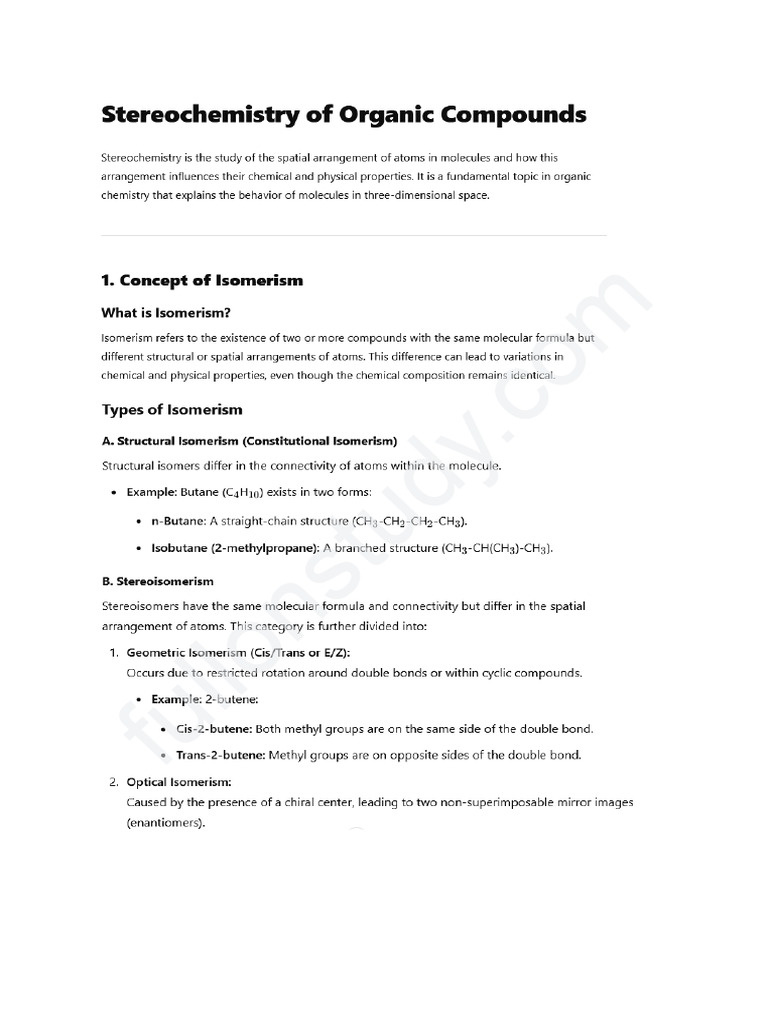 Stereochemistry of Organic Compounds - Organic Chemistry - BSC | PDF