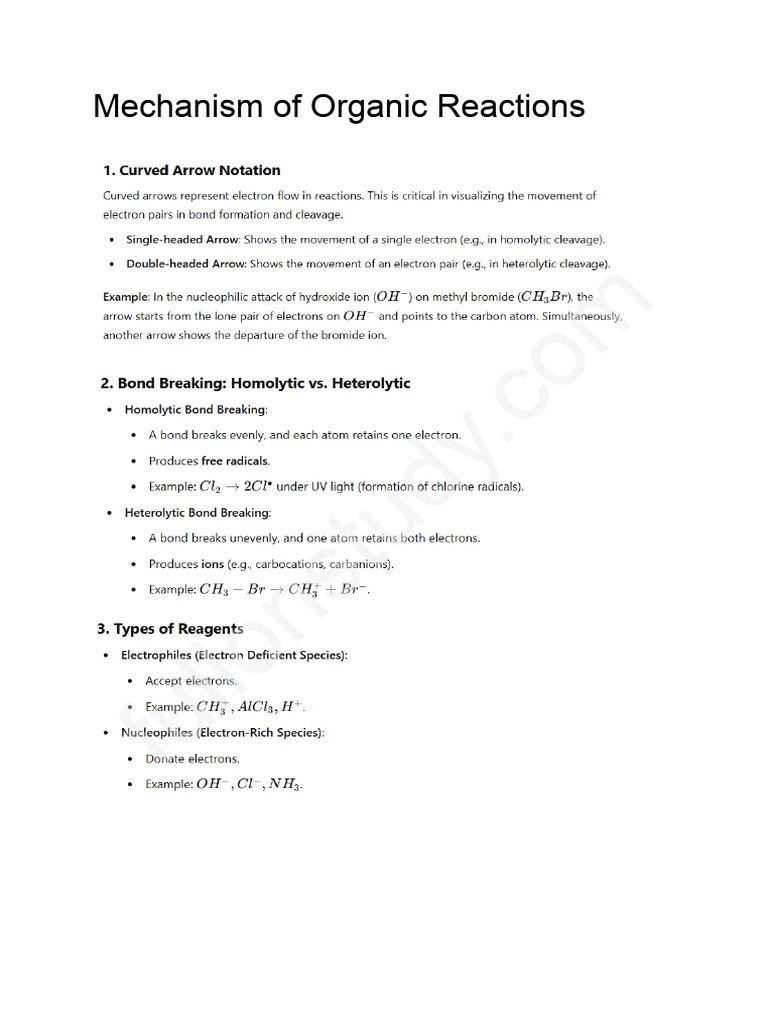 Mechanism of Organic Reactions - Organic Chemistry - BSC | PDF