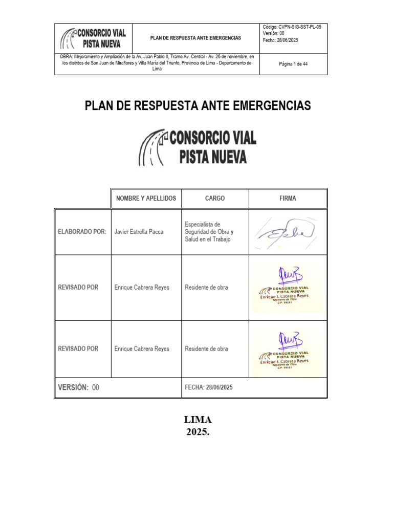 Cvpn-Sig-Sst-Pl-005 - Plan de Respuesta Ante Emergencias 2025 | PDF ...