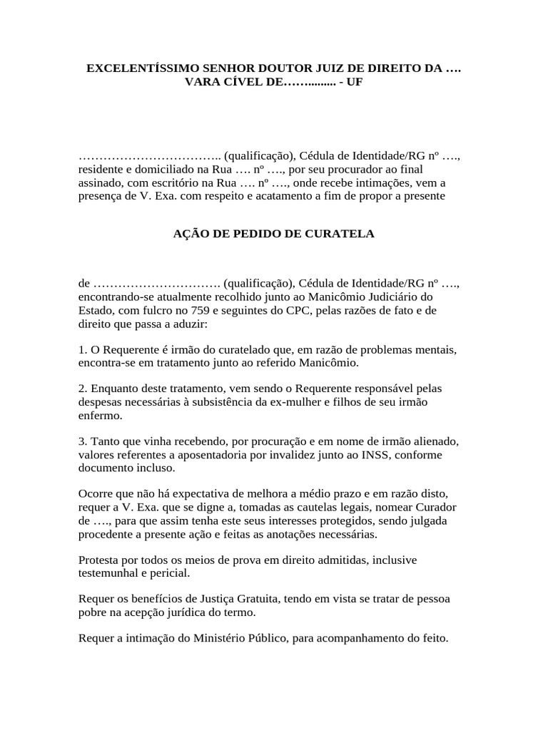 Aá∆o de pedido de curatela | PDF
