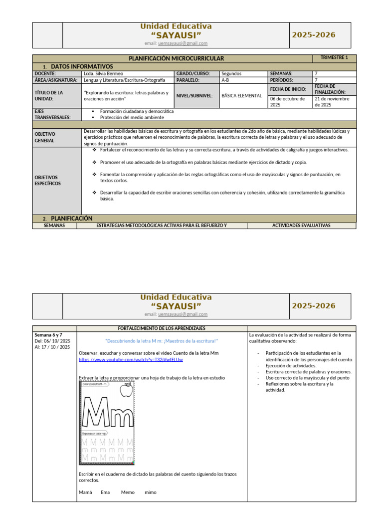 Proyecto de Escritura y Ortografía Primer Triemestre 2do Año 2025-2026 ...
