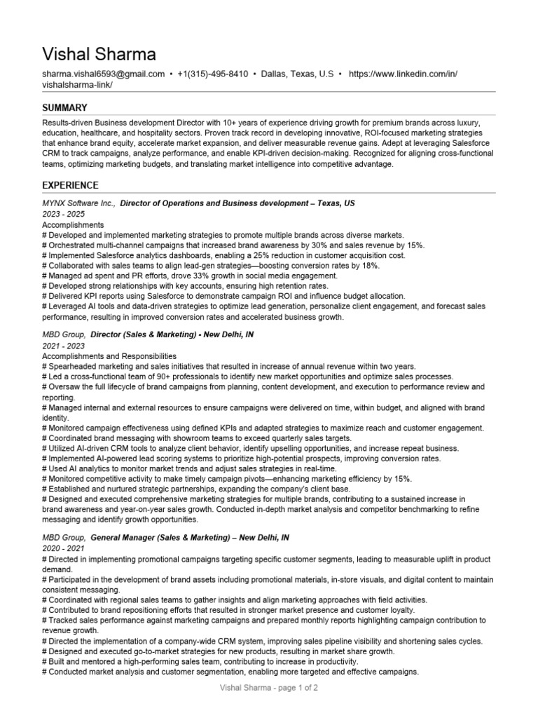 Resume Vishal Sharma Deloitte | PDF | Marketing | Customer Relationship ...