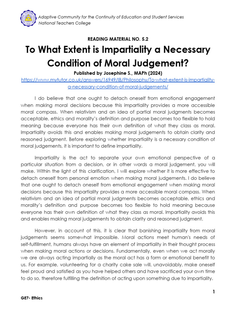 Ethics- Reading Material No. 5.2.Docx (1) | PDF | Morality | Relativism