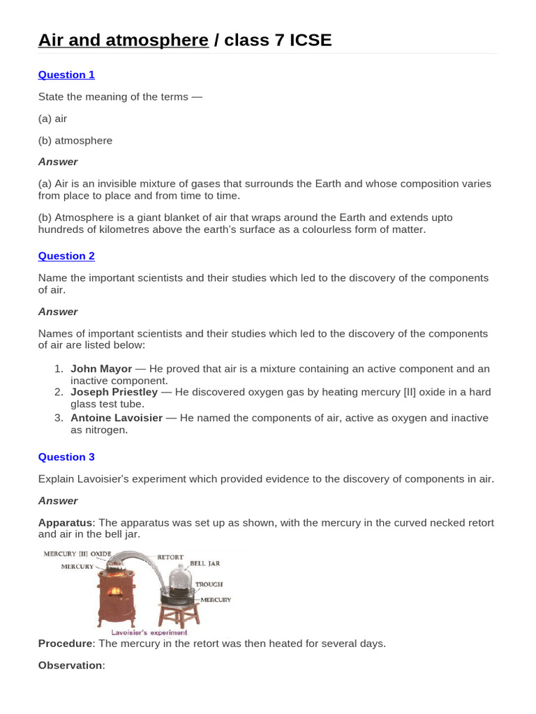 Understanding Air and Atmosphere for Class 7 | PDF | Combustion | Oxygen