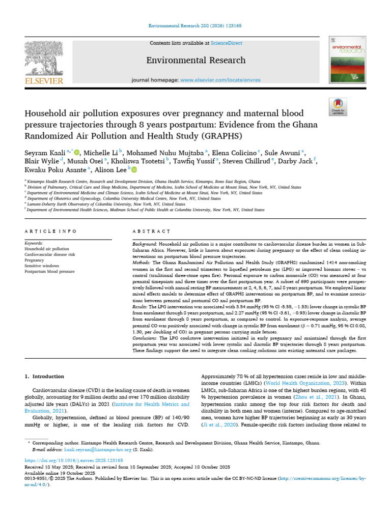 Household Air Pollution Exposures Over Pregnancy and Maternal B 2026 ...
