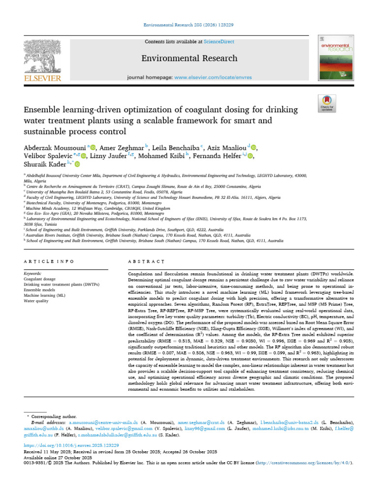 Ensemble Learning Driven Optimization of Coagulant Dosing For 2026 ...