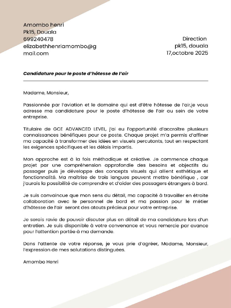 Lettre de Motivation Professionnelle Simple Beige | PDF