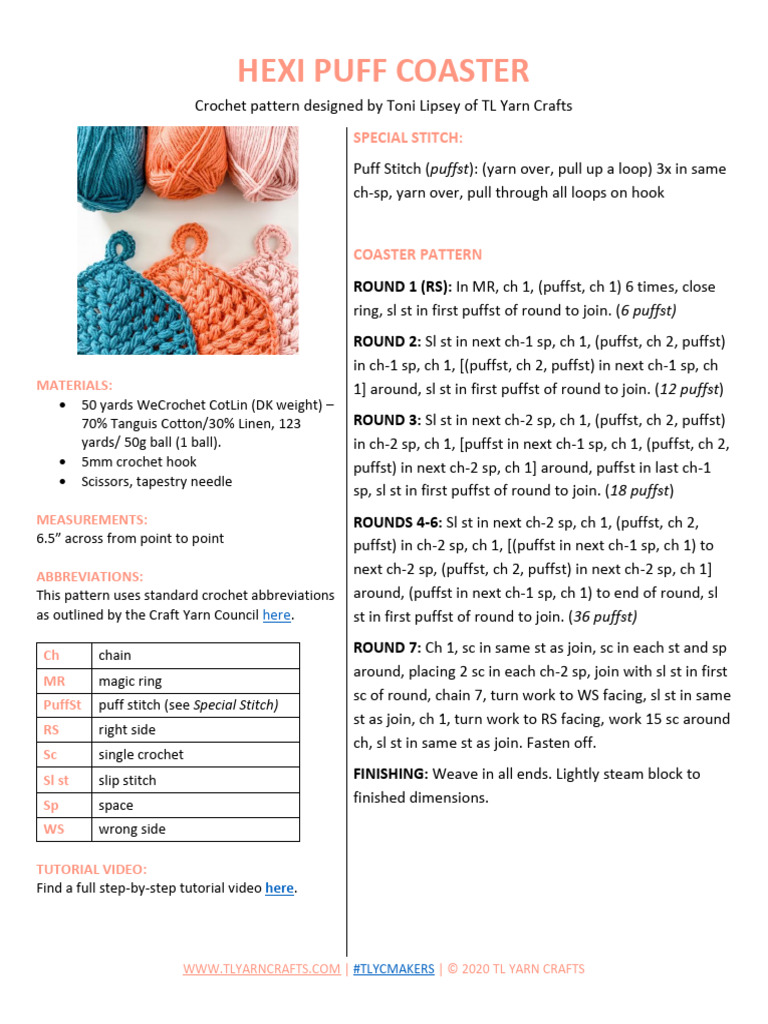 Hexi Puff Coaster Trivet Hot Pad | PDF | Crochet | Needlework