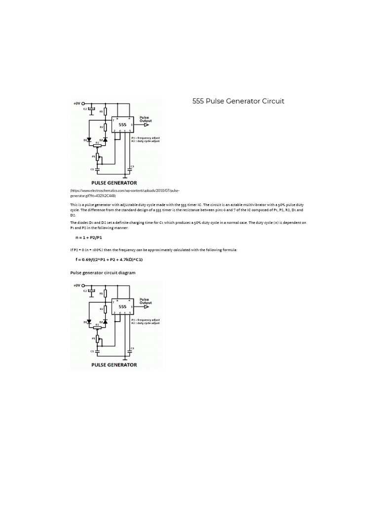 Adjustable Duty Cycle 555 Timer Pulse Generator | PDF