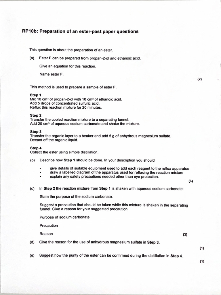 Preparation of Esters Questions | PDF
