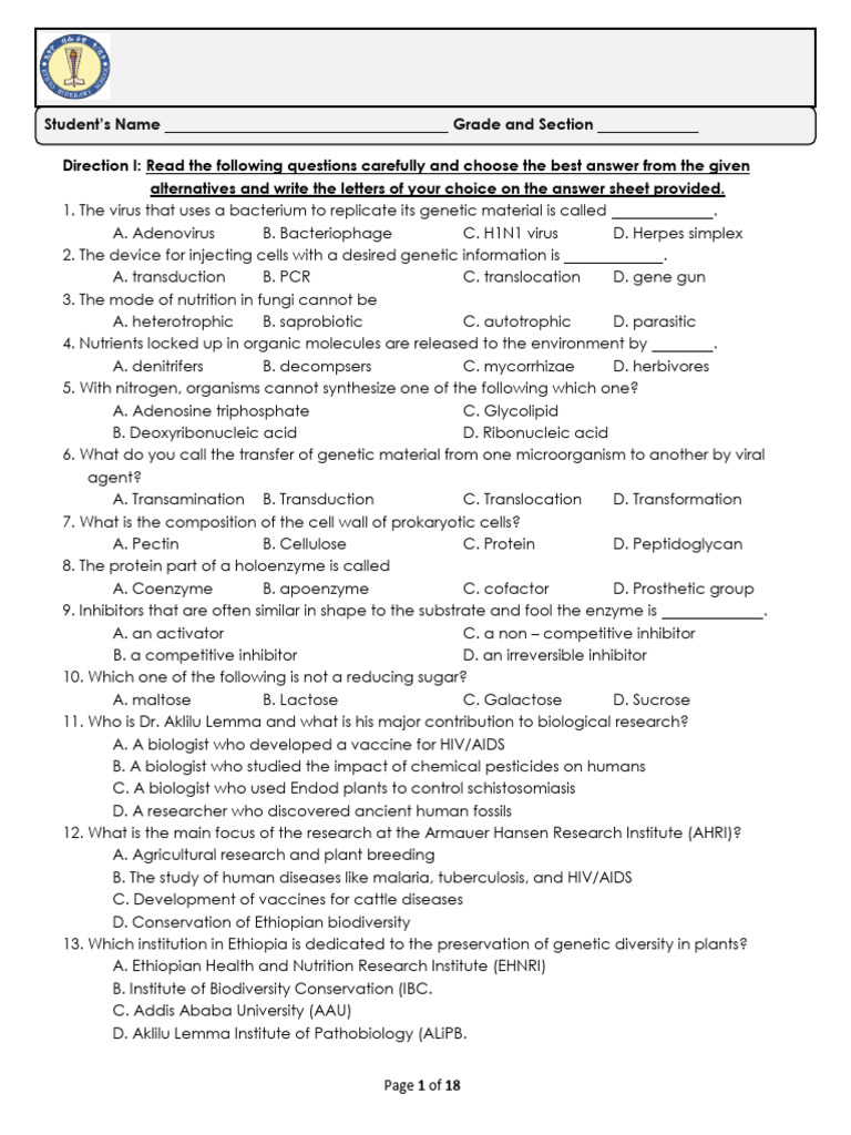 GR 12 Biology 1st Q Ws 1 | PDF | Dominance (Genetics) | Enzyme