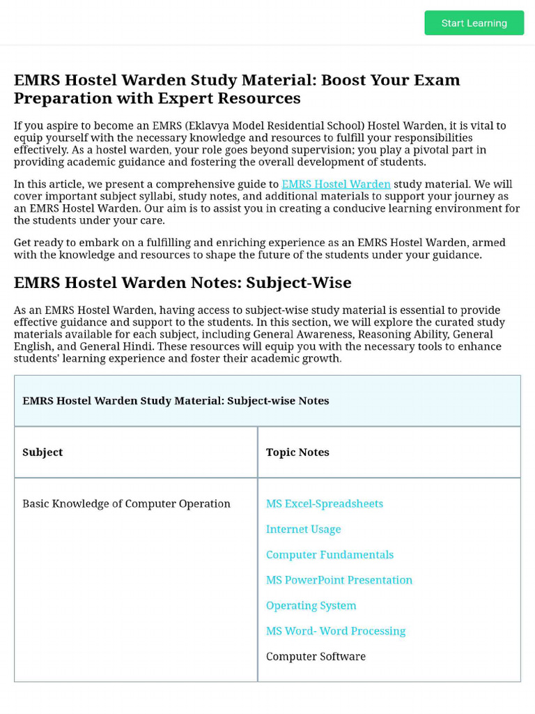 EMRS Hostel Warden Study Material - Boost Your Exam Preparation With ...