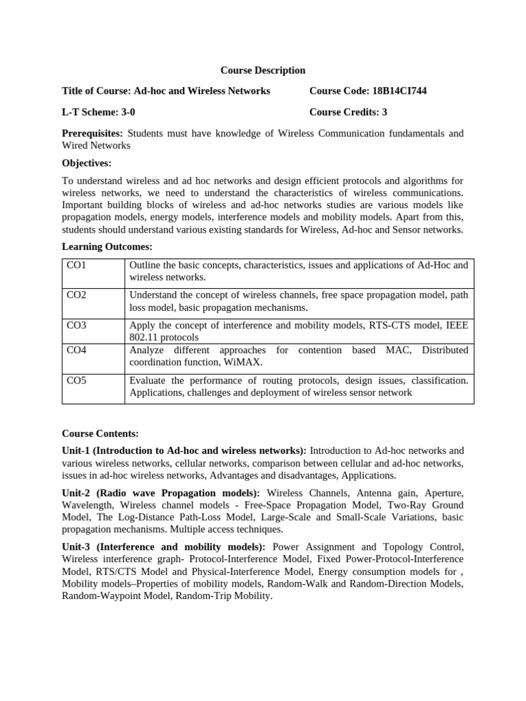 Course Description AWN | PDF | Wireless Ad Hoc Network | Computer Network