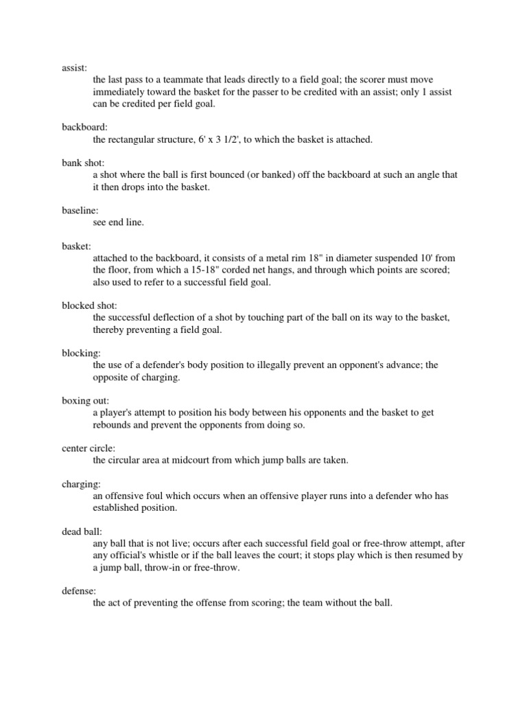 Basketball Terms | PDF | Ball Games | Sports