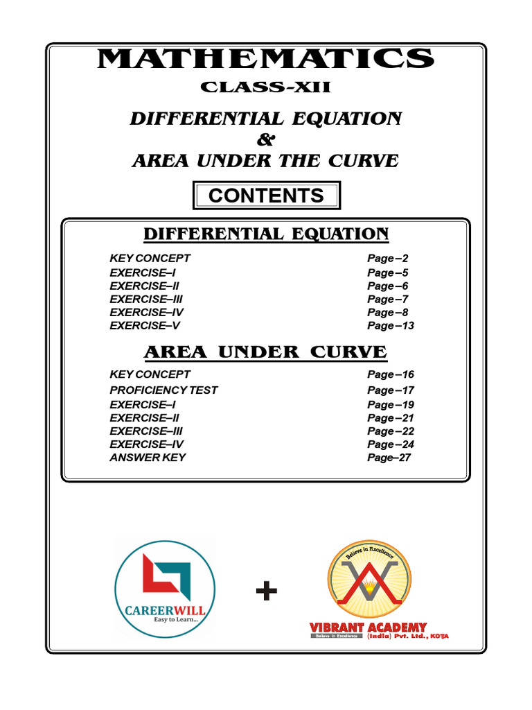 Differential Equation & Area Under Curve XII Careerwill Send | PDF | Equations | Tangent