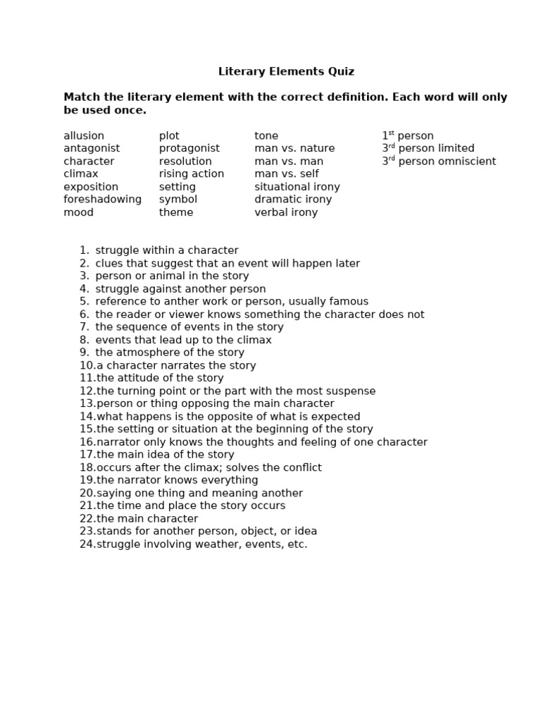 Literary Elements Quiz | PDF
